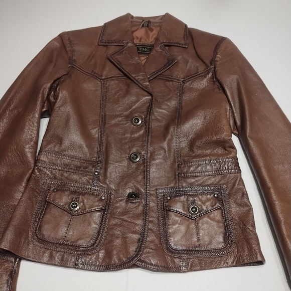 EMC | Jackets & Coats | Emc Browns Studded Detail Soft Leather Jacket ...